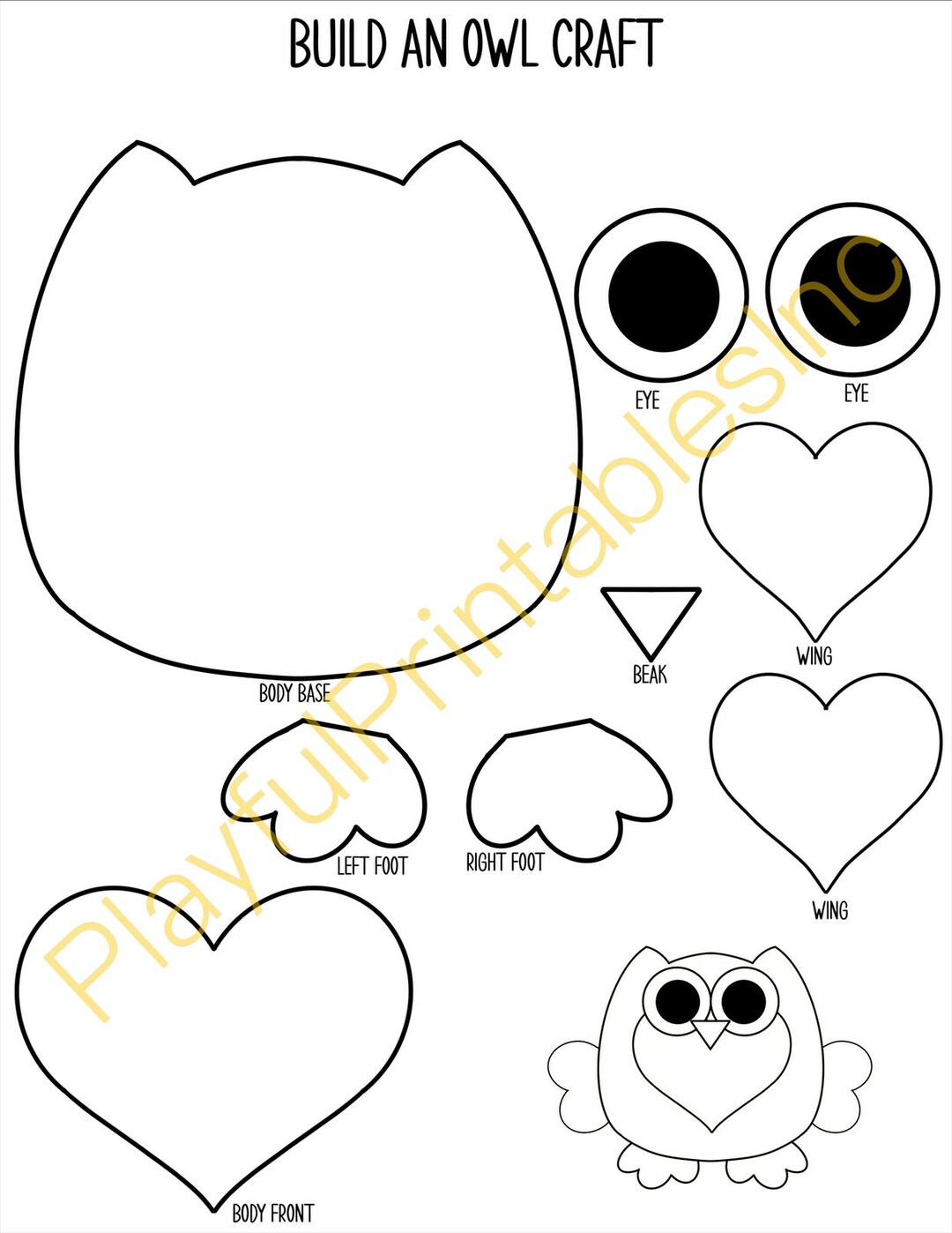 Build an Owl Craft: Heart-shaped Valentine’s Day Printable PDF - Etsy