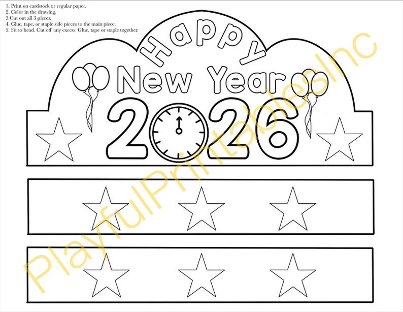 2026 New Year’s Hat & Crown Craft PDF - Etsy UK
