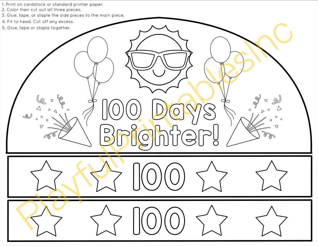 100 Days Brighter: 100th Day of School Paper Crown Printable - Etsy