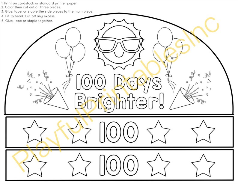 100 Days Brighter: 100th Day of School Paper Crown Printable - Etsy