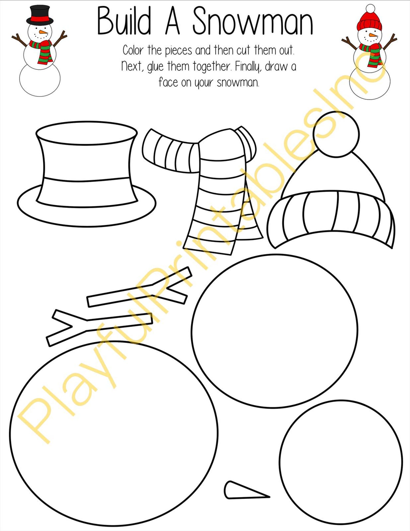 Build-a-snowman Cut & Glue Activity Page - Etsy