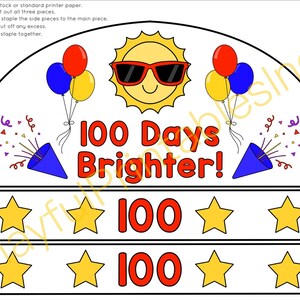 100 Days Brighter: 100th Day of School Paper Crown Printable - Etsy