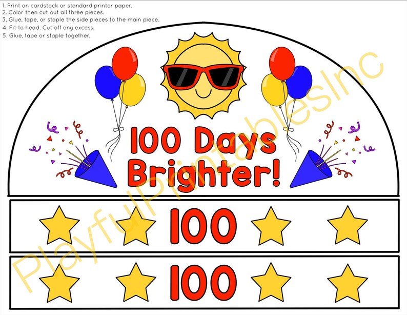 100 Days Brighter: 100th Day of School Paper Crown Printable - Etsy