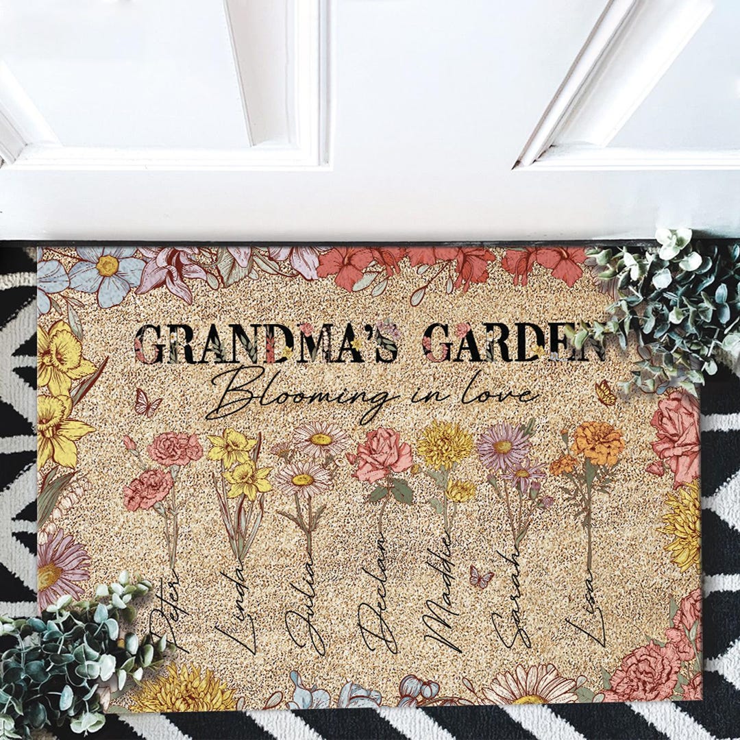 Personalized Grandma's Garden Doormat, Birth Month Flowers Grandma Door ...