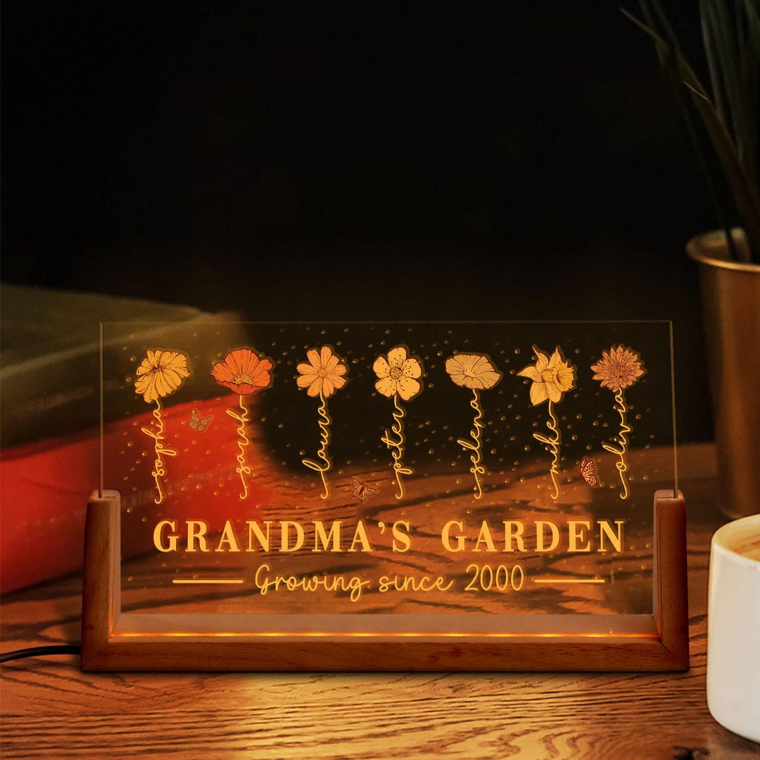 Personalized Grandma's Garden LED Light, Custom Birth Month Flowers ...