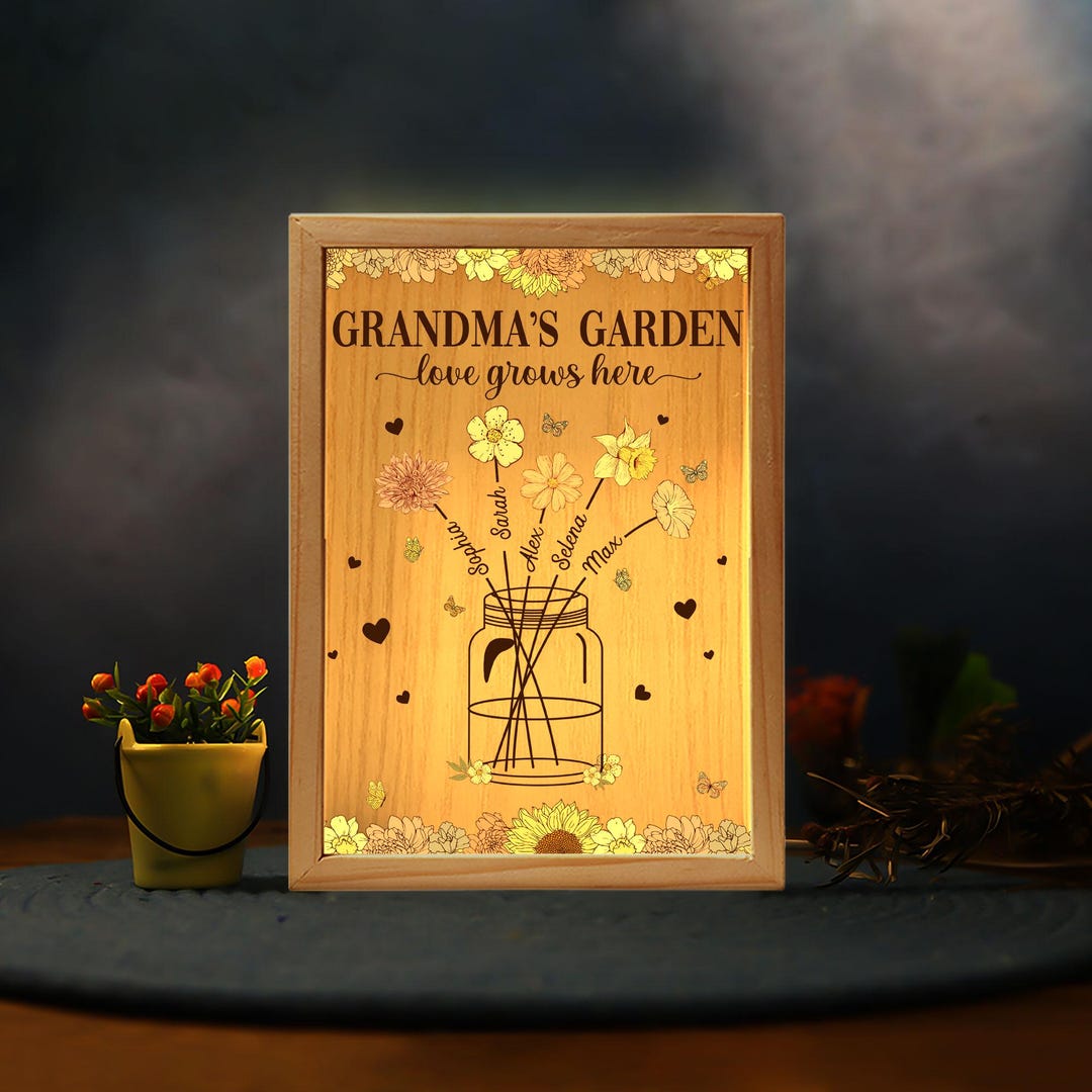 Personalized Grandma's Garden LED Light, Custom Birth Month Flowers ...