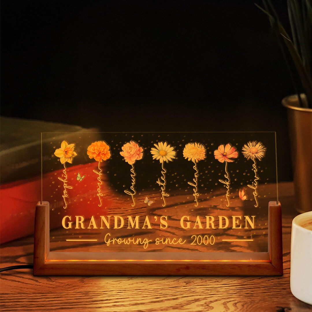 Personalized Grandma's Garden LED Light, Custom Birth Month Flowers ...