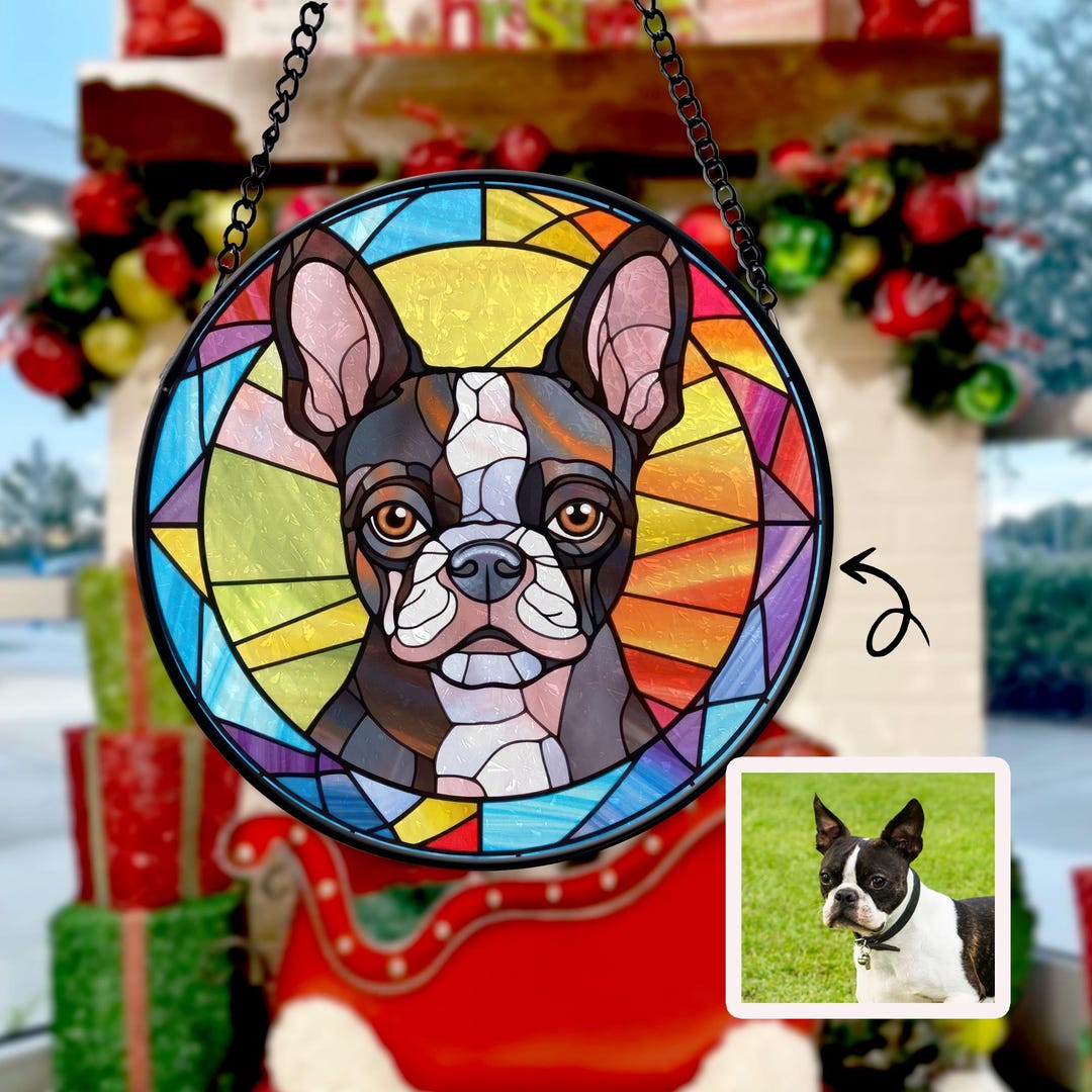 Custom Pet Portrait Stained Glass Suncatcher, Stained Glass Dog ...