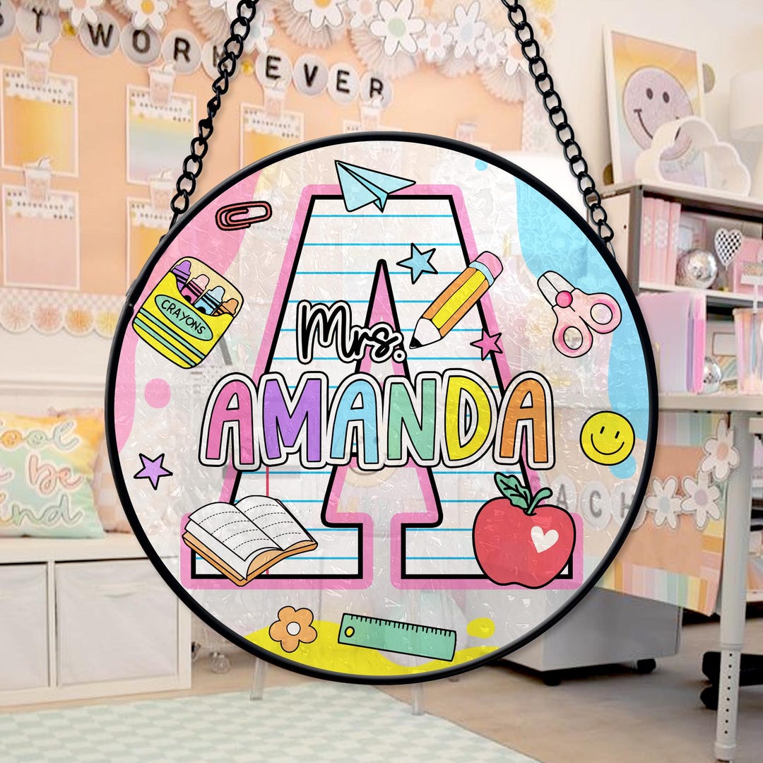 Teacher Stained Glass Suncatcher, Teacher Round Suncatcher, Name Gift ...