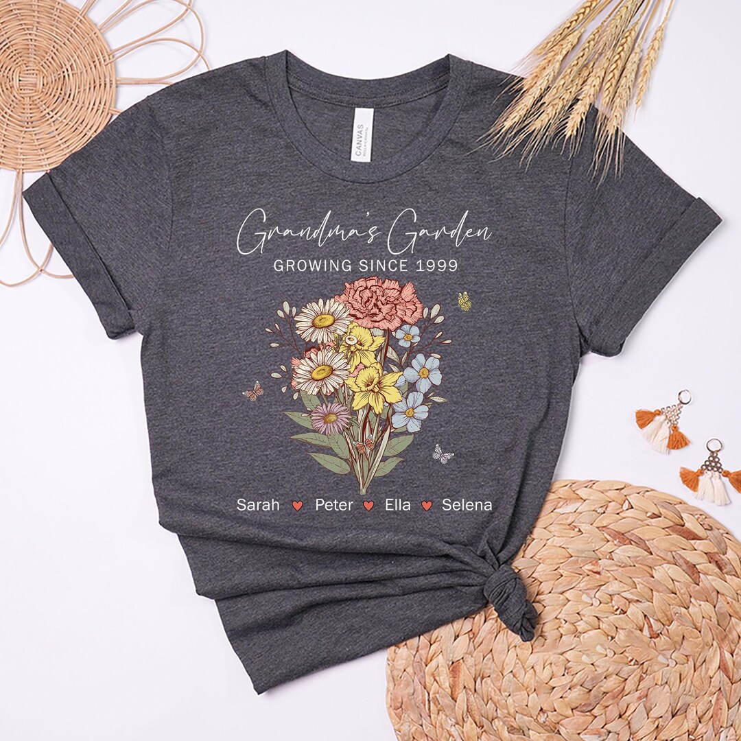 Grandma's Garden Birth Flower Shirt, Custom Birth Month Shirt ...