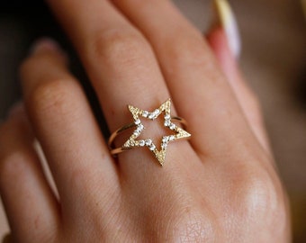 14k Solid Gold Star Ring - Etsy