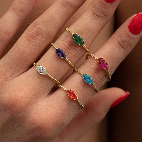 Birthstone Ring 14k Gold - Etsy