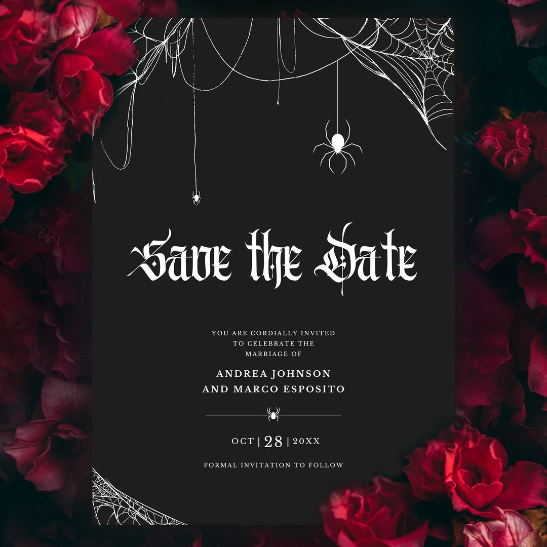 Black Gothic Save the Date Spooky Spider Web Victorian Wedding Vampire ...