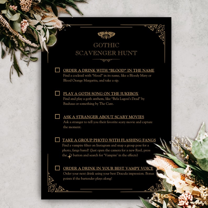 Goth Bachelorette Scavenger Hunt Template Bar Crawl Adult Scavenger ...