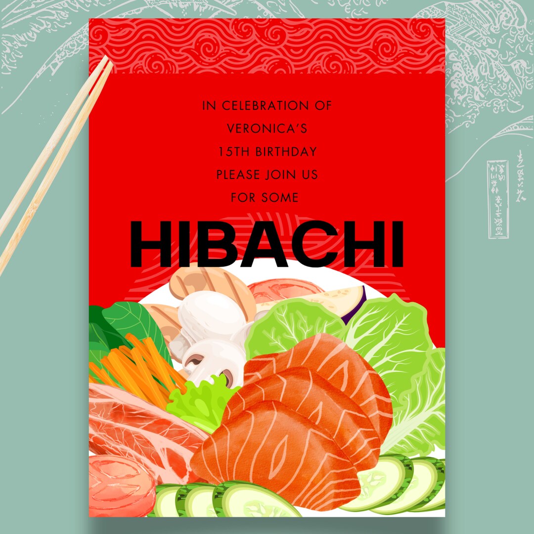 Hibachi Invitation Hibachi Birthday Dinner Party Invite Japanese Sushi ...