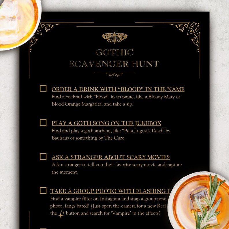 Goth Bachelorette Scavenger Hunt Template Bar Crawl Adult Scavenger ...