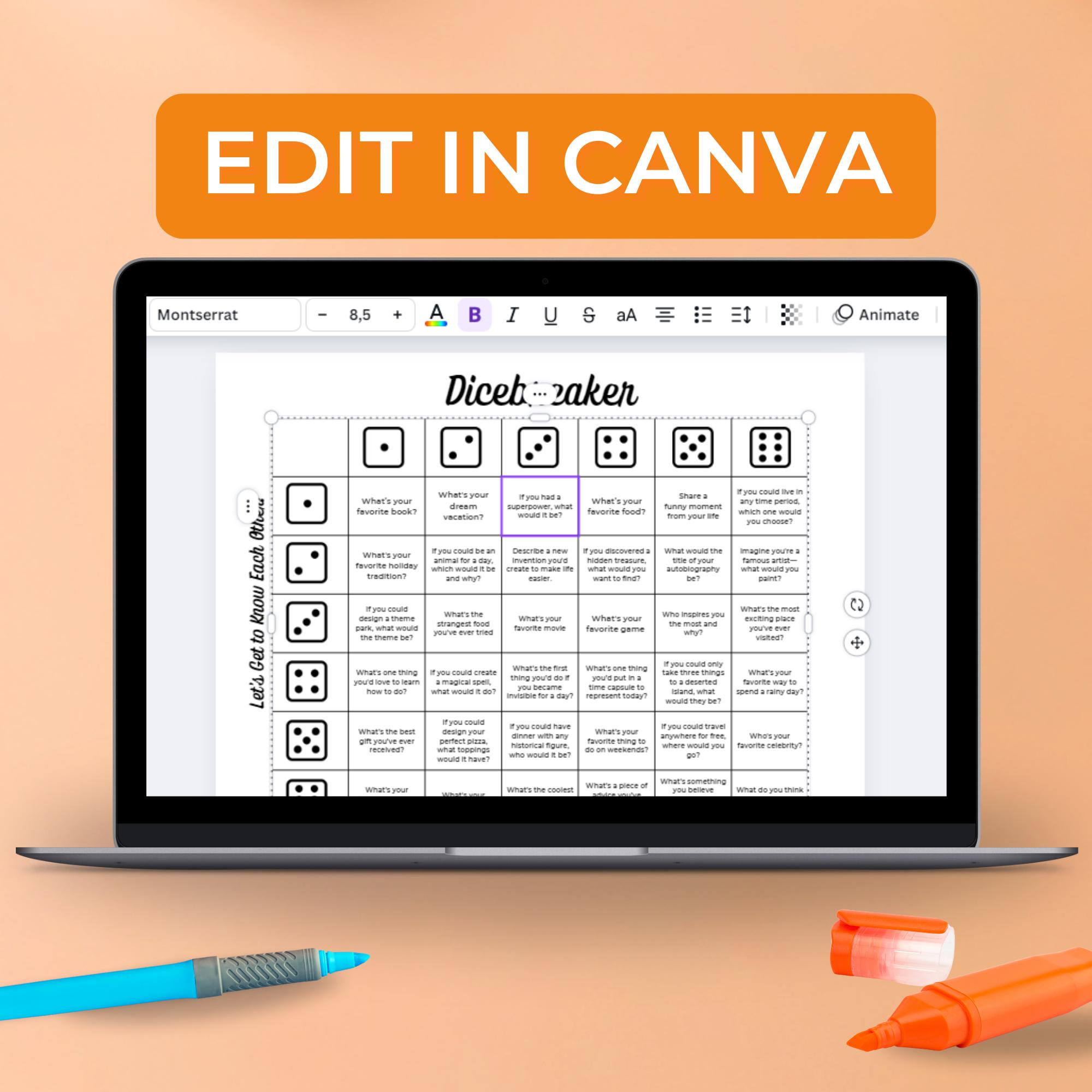 Dicebreaker Game Getting to Know You Icebreaker Questions Printable ...