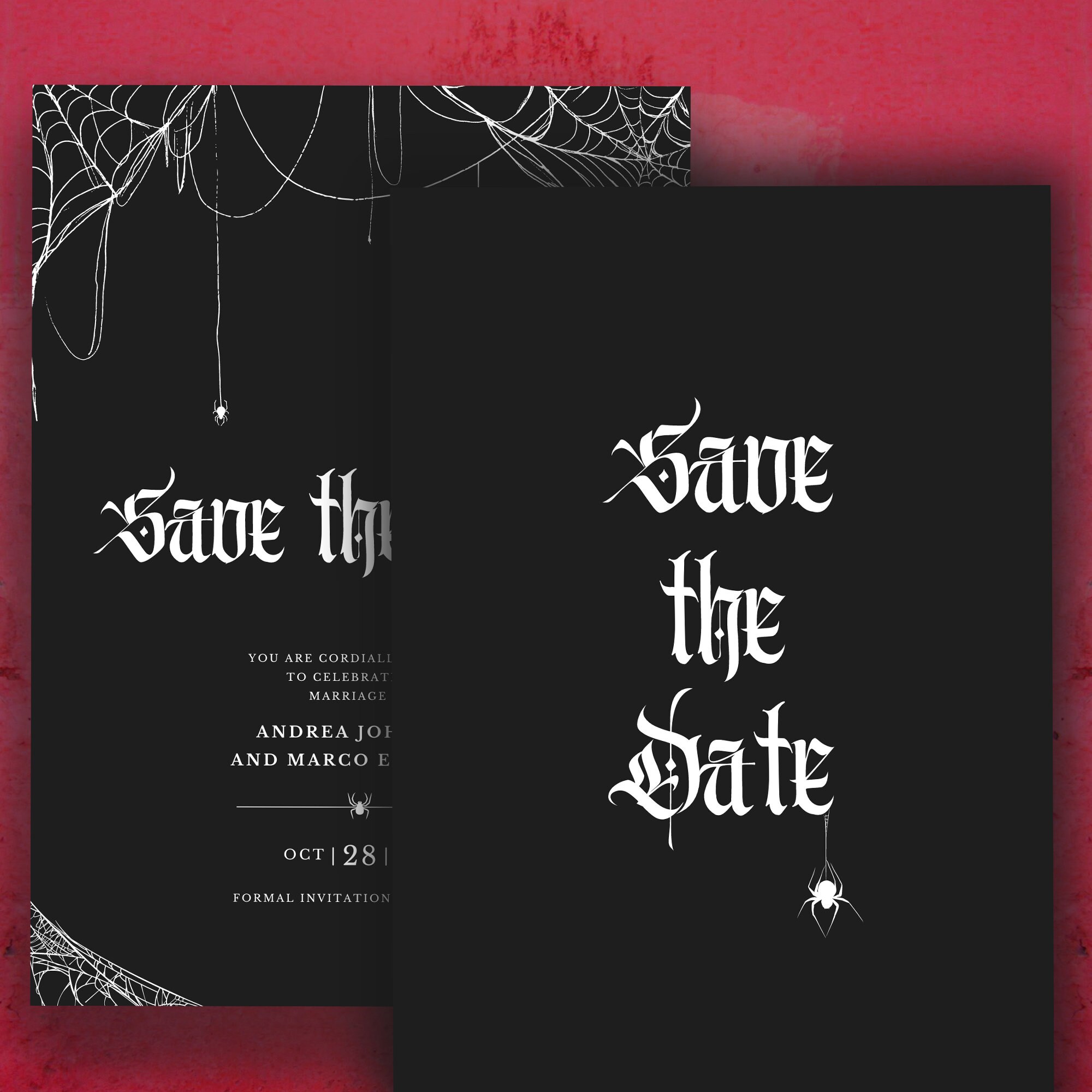 Black Gothic Save the Date Spooky Spider Web Victorian Wedding Vampire ...