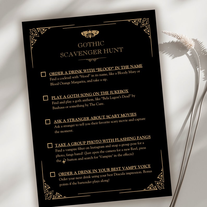 Goth Bachelorette Scavenger Hunt Template Bar Crawl Adult Scavenger ...