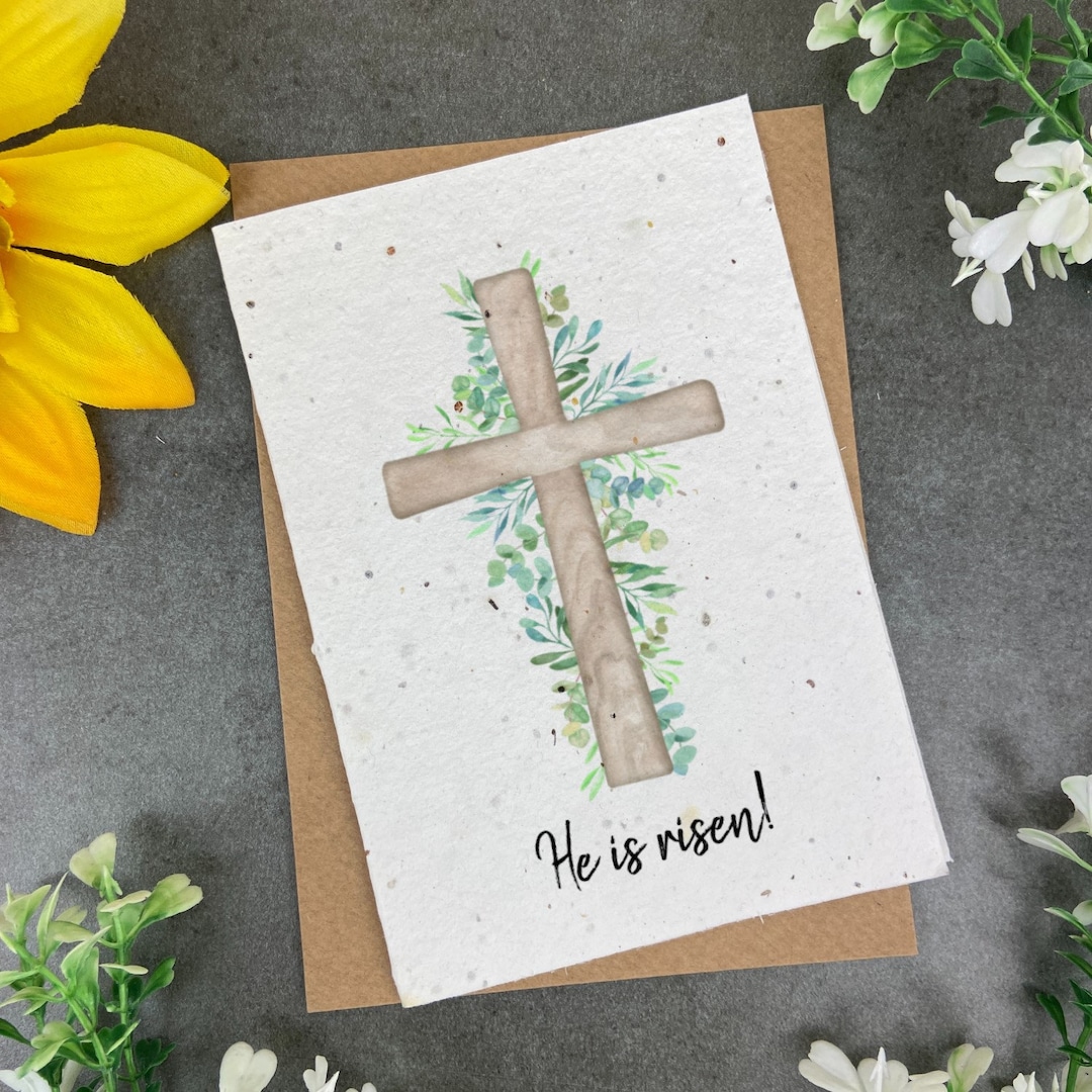 Easter Card Religious, He is Risen, Cross Plantable Seed Card, Easter ...