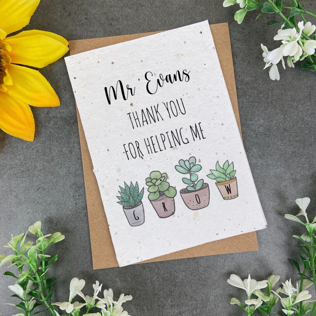 Thank You for Helping Me Grow Card, Plantable Seed Card, Thank You ...