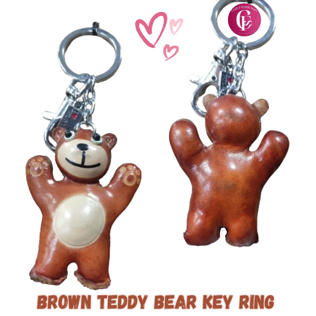 LIGHT BROWN BEAR Keyring, Original Design, Genuine Leather Teddy Beaver ...