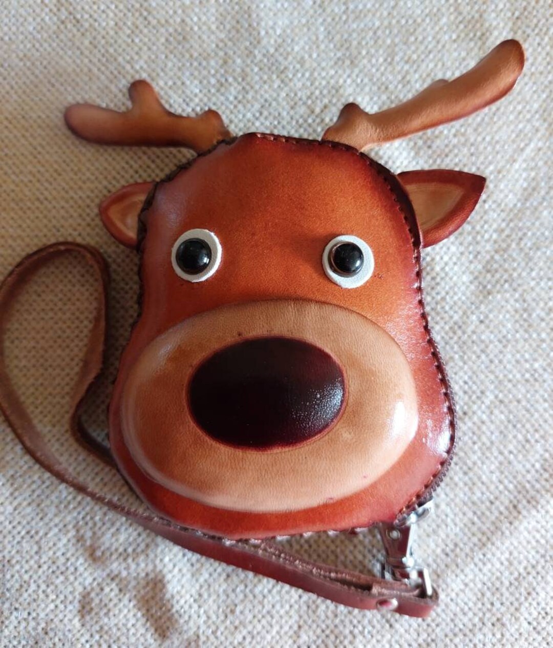BROWN DEER Head Genuine Leather Purse RED Original Design - Etsy