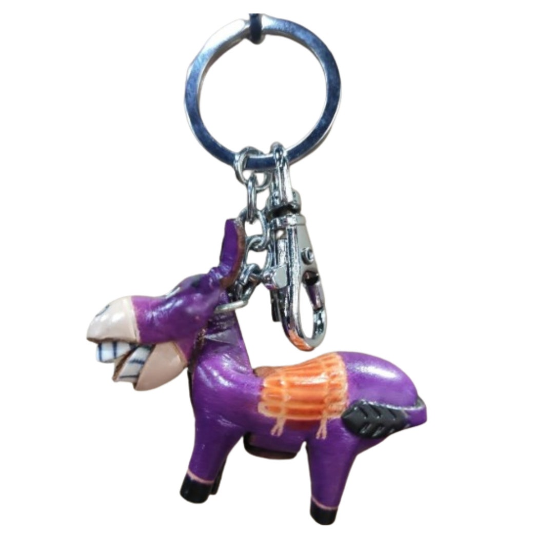 PURPLE DONKEY, Genuine Leather HORSE Keyring, Animal Shape Keychain ...