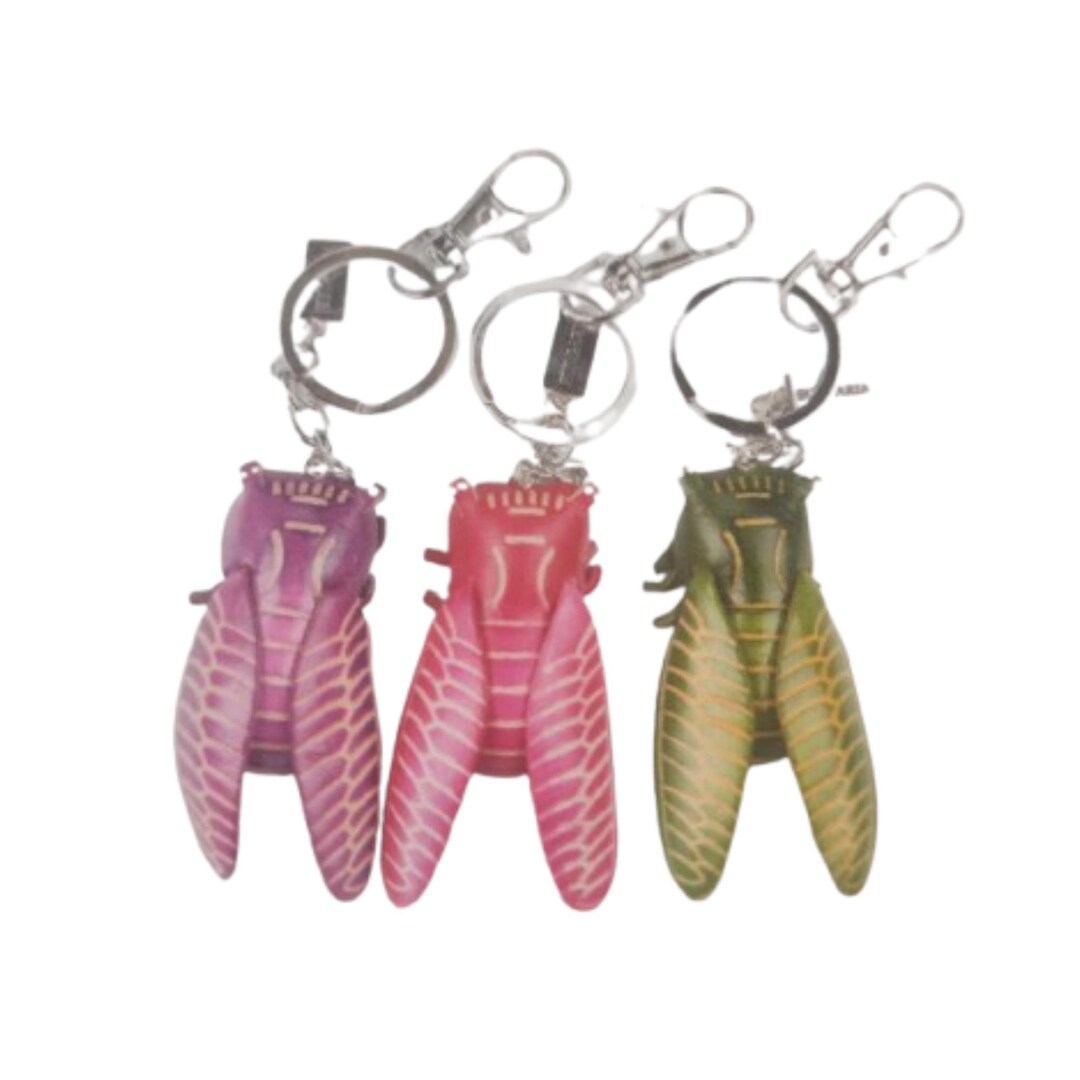 PURPLE FLY Genuine Leather Keychain, RED Bug Charm, Special Gift Key ...