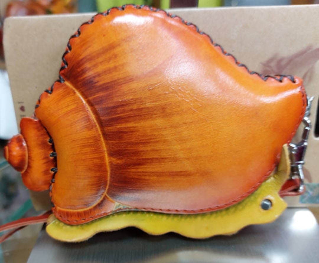 LIGHT BROWN SNAIL Purse, Genuine Leather Coin Holder, Removable ...