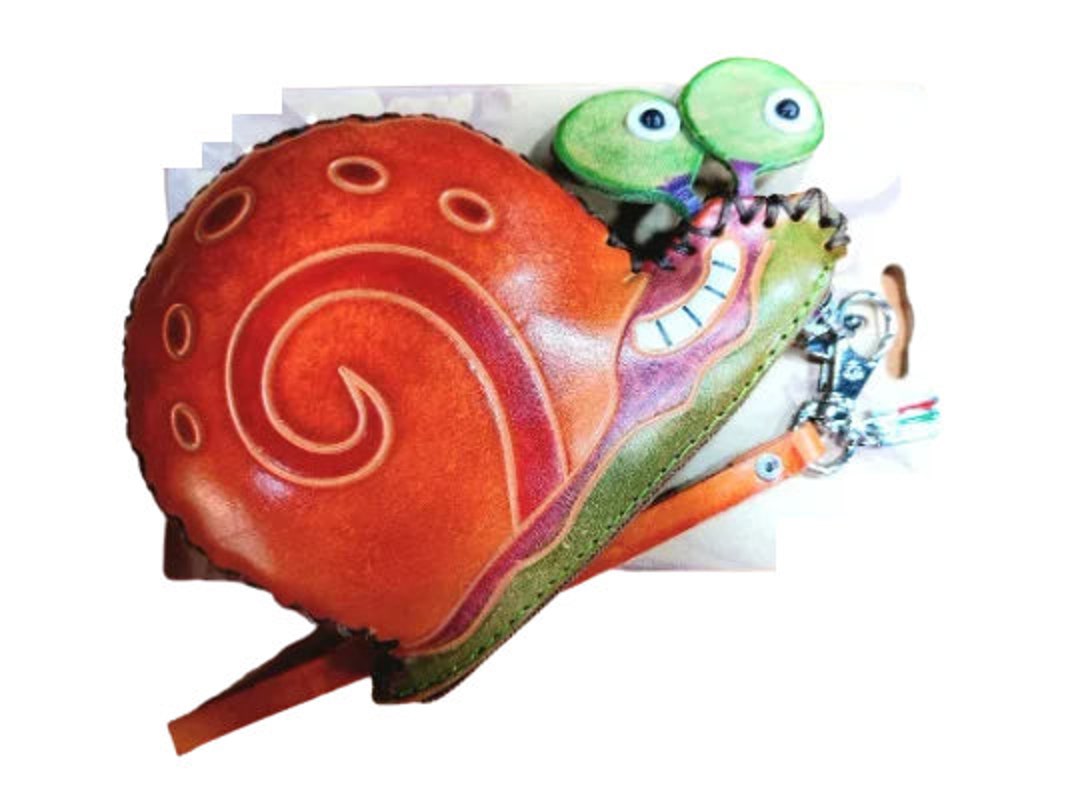 BROWN SNAIL Purse, GREEN Colour Coin Holder, Zipper Closure, Removable ...