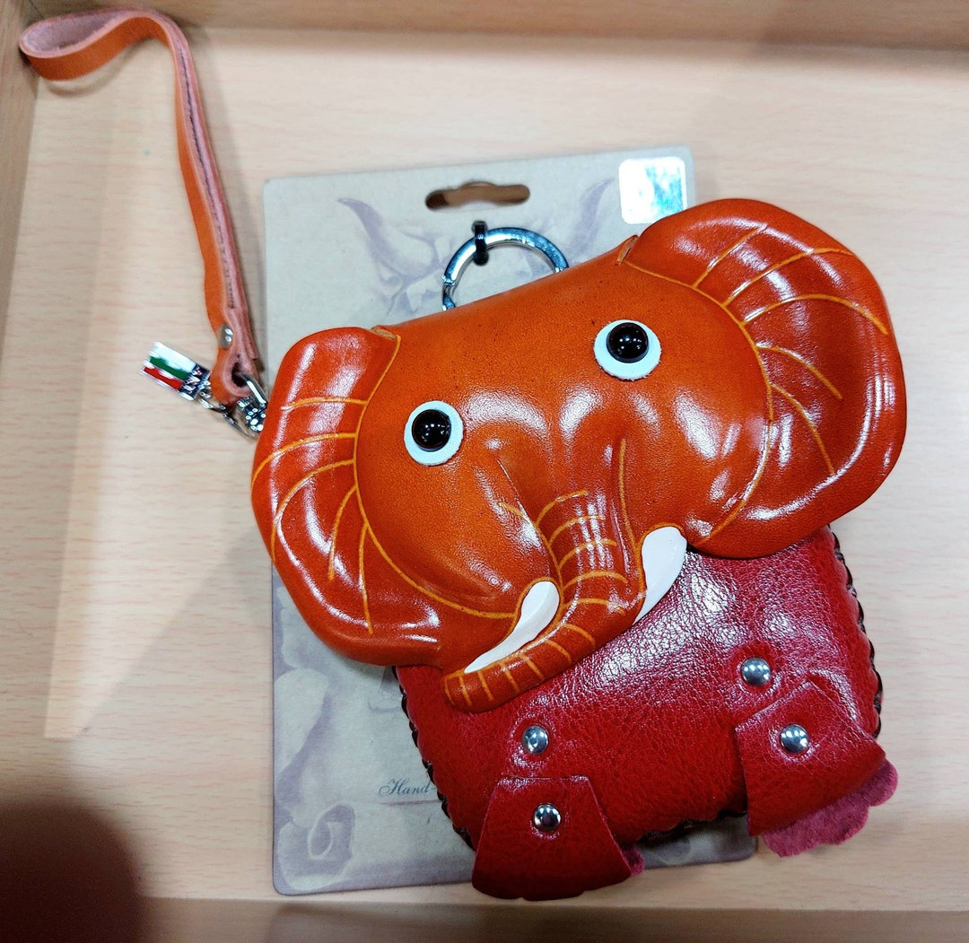 RED Elephant Genuine Leather Purse, Original Design Coin Holder, Animal ...