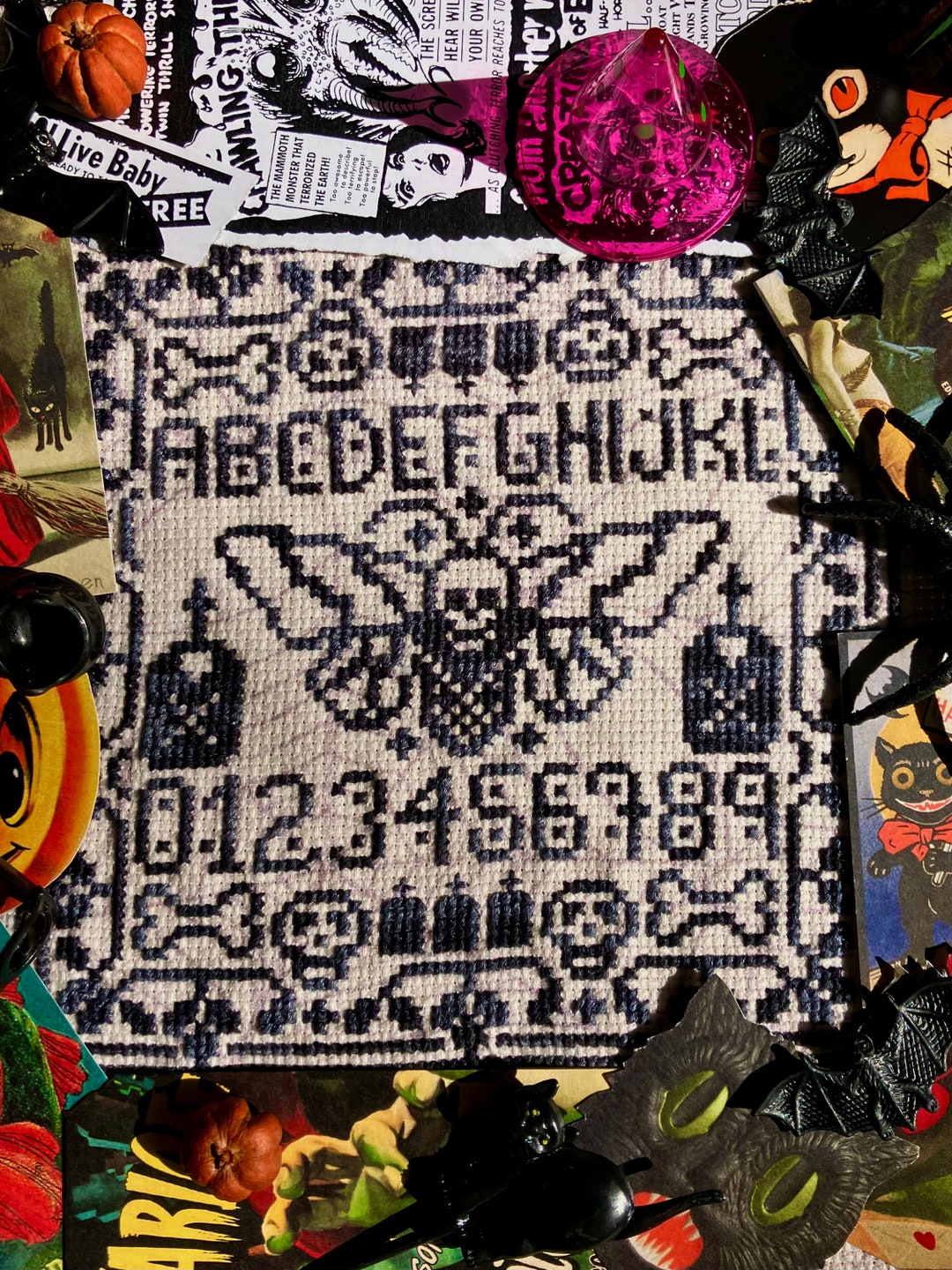 Death Sampler Cross Stitch Pattern - Cross Stitch Sampler - Spooky ...