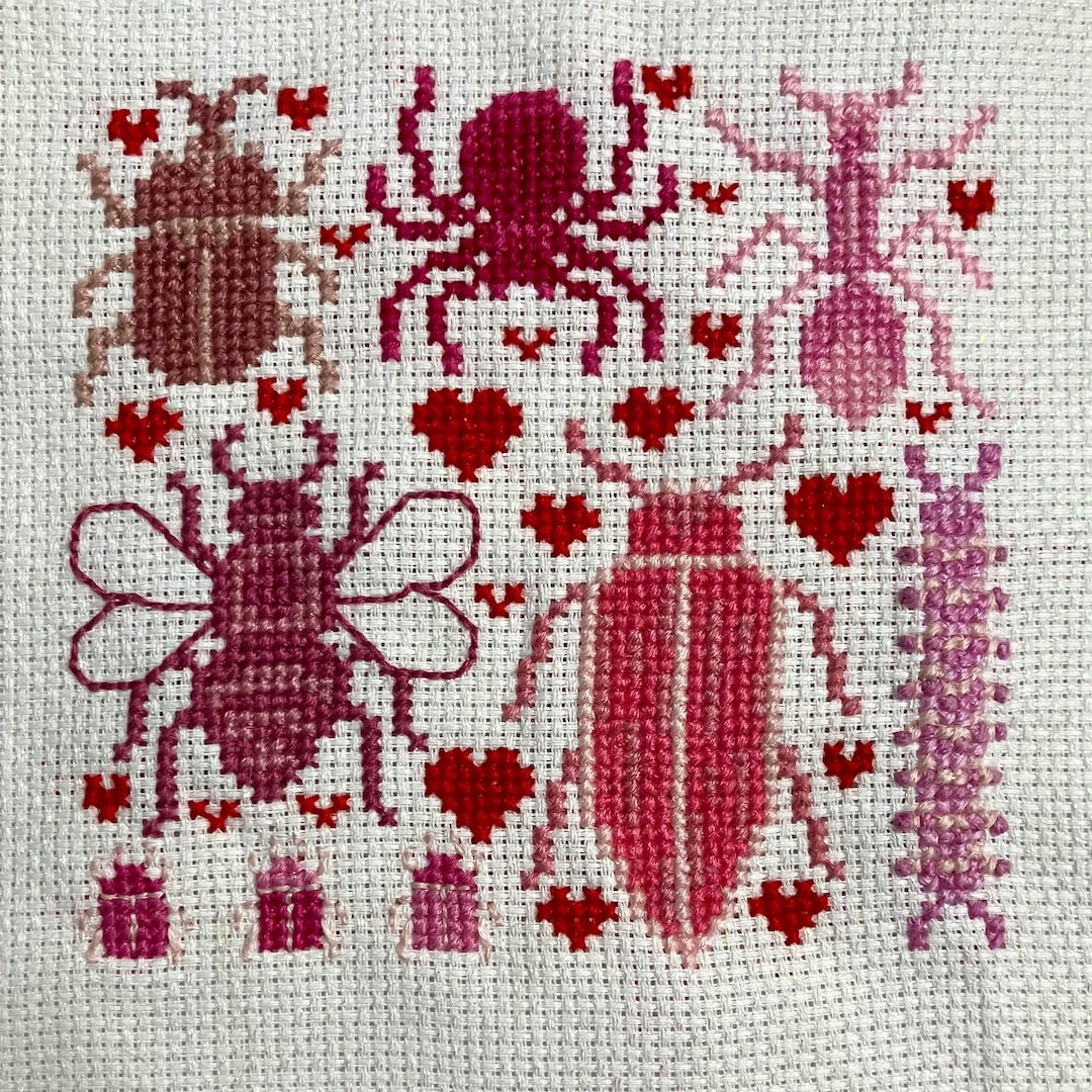 Love Bugs Cross Stitch Pattern - Valentine Cross Stitch - Valentines ...