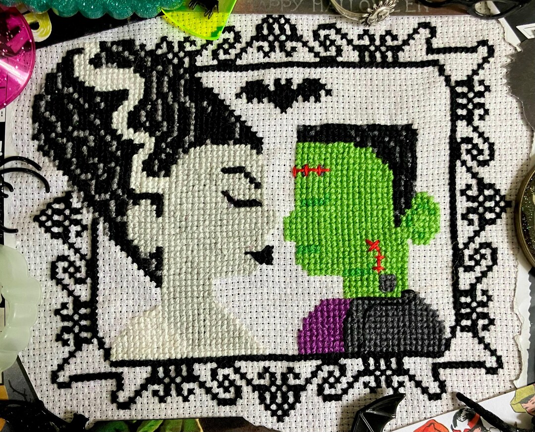 Frankenstein Love Cross Stitch Pattern - Halloween Cross Stitch - Bride ...