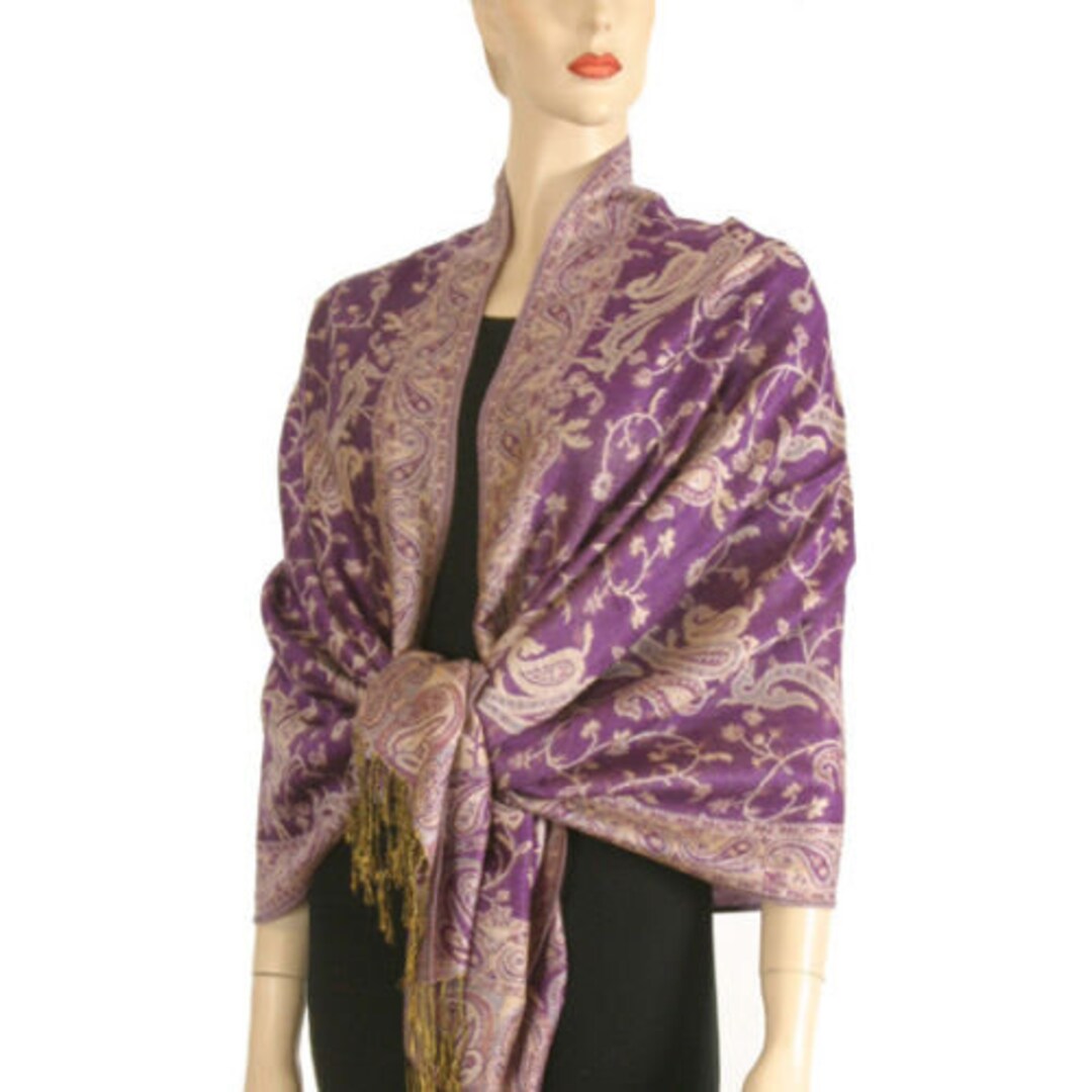 Purple Paisley Pashmina Shawl Elegant Fringed Boho Muffler - Etsy