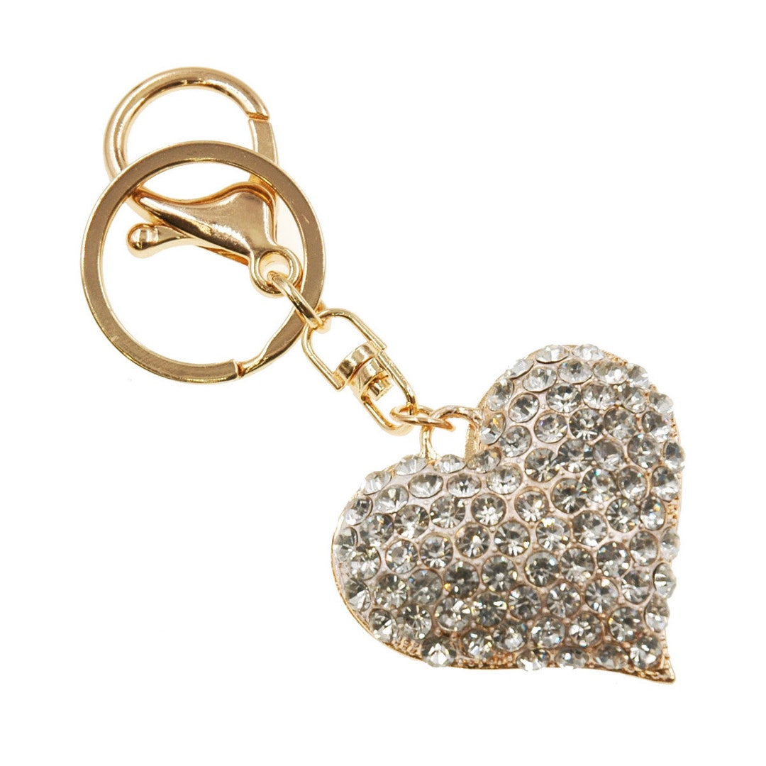 3D Heart Keychain Charm Rhinestone 2 Colors - Etsy