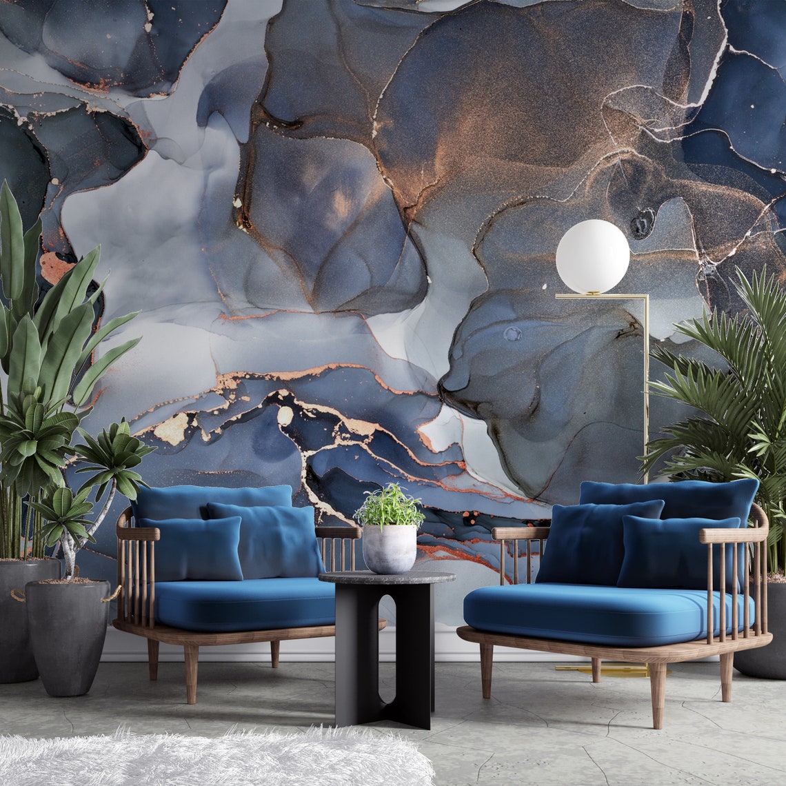 Blue Marble Wallpaper Living Room Background Wallpaper | Etsy