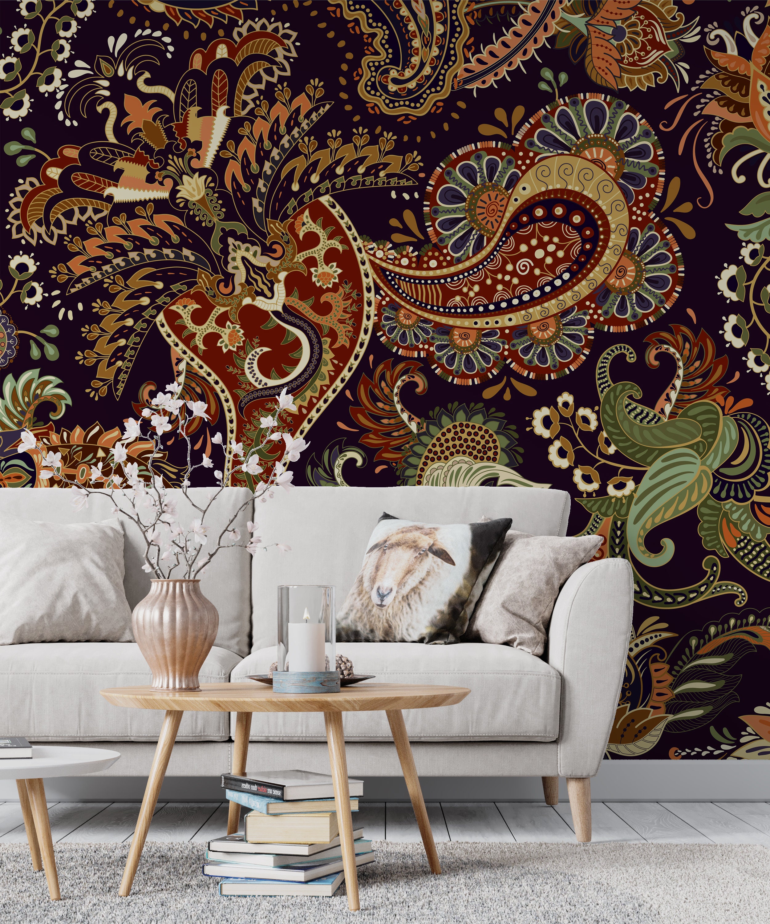 Pattern Floral Wallpaper Living Room Wall Mural Fabric - Etsy