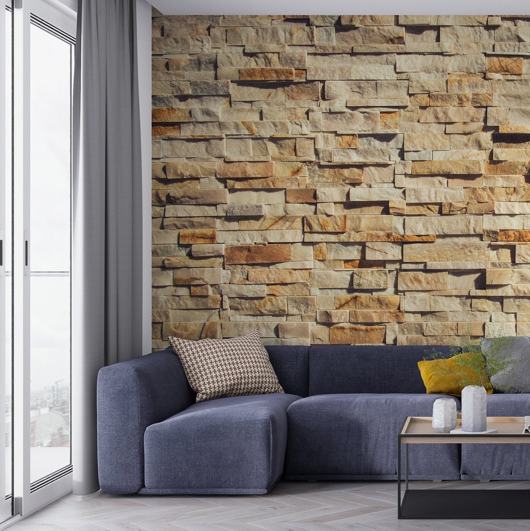 Brown Brick Wallpaper, Stone Pattern Wall Mural, Living Room Wallpaper ...
