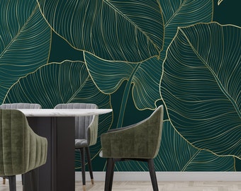 Green Floral Wallpaper: Tropical Leaf Peel and Stick Wall Mural - Etsy