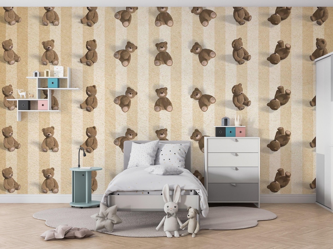 Teddy Bear Kids Room Wallpaper Mural: 3D Nursery Wall Art - Etsy