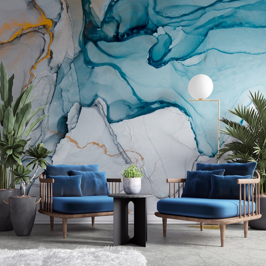 Blue and White Marble Texture Wallpaper, Removable Wall Mural, Peel and ...