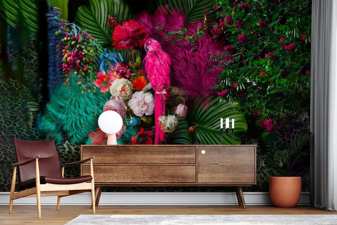 Pink Parrot Wallpaper 3D Wallpaper Colorful Wallpaper - Etsy