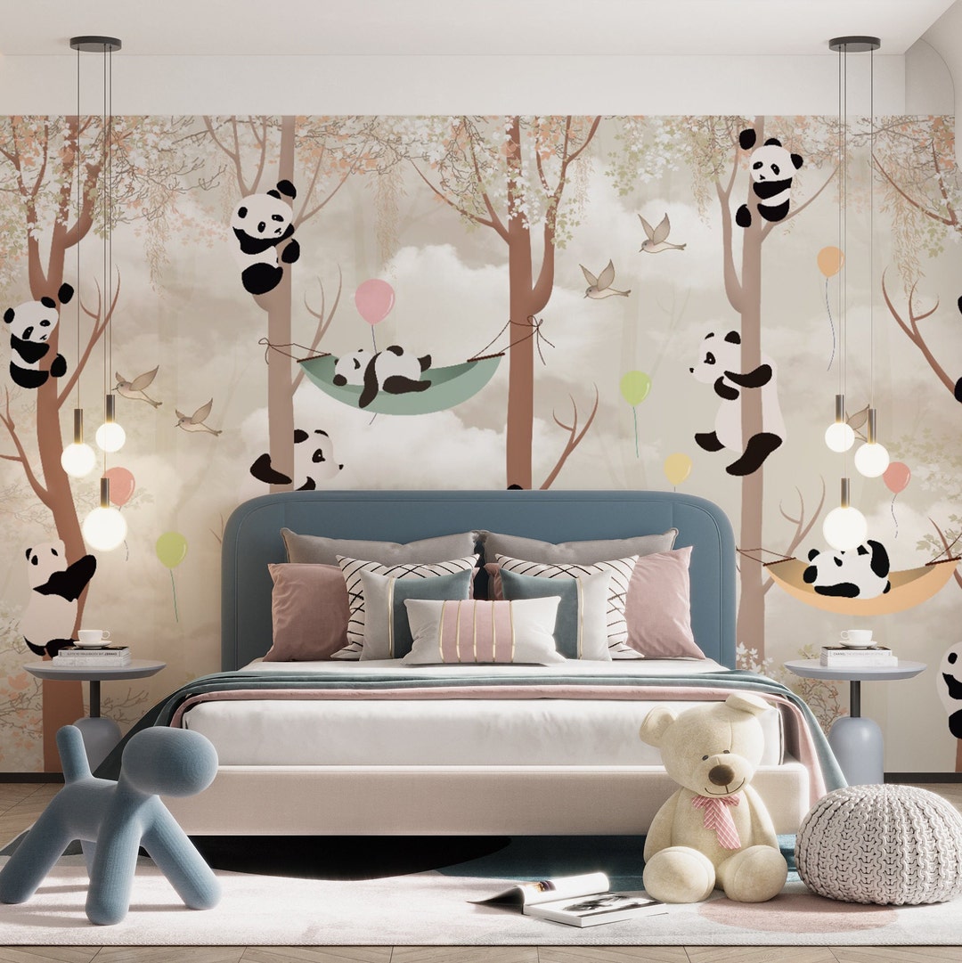 Kids Room Panda Wallpaper Nursery Peel and Stick Wallpaper - Etsy