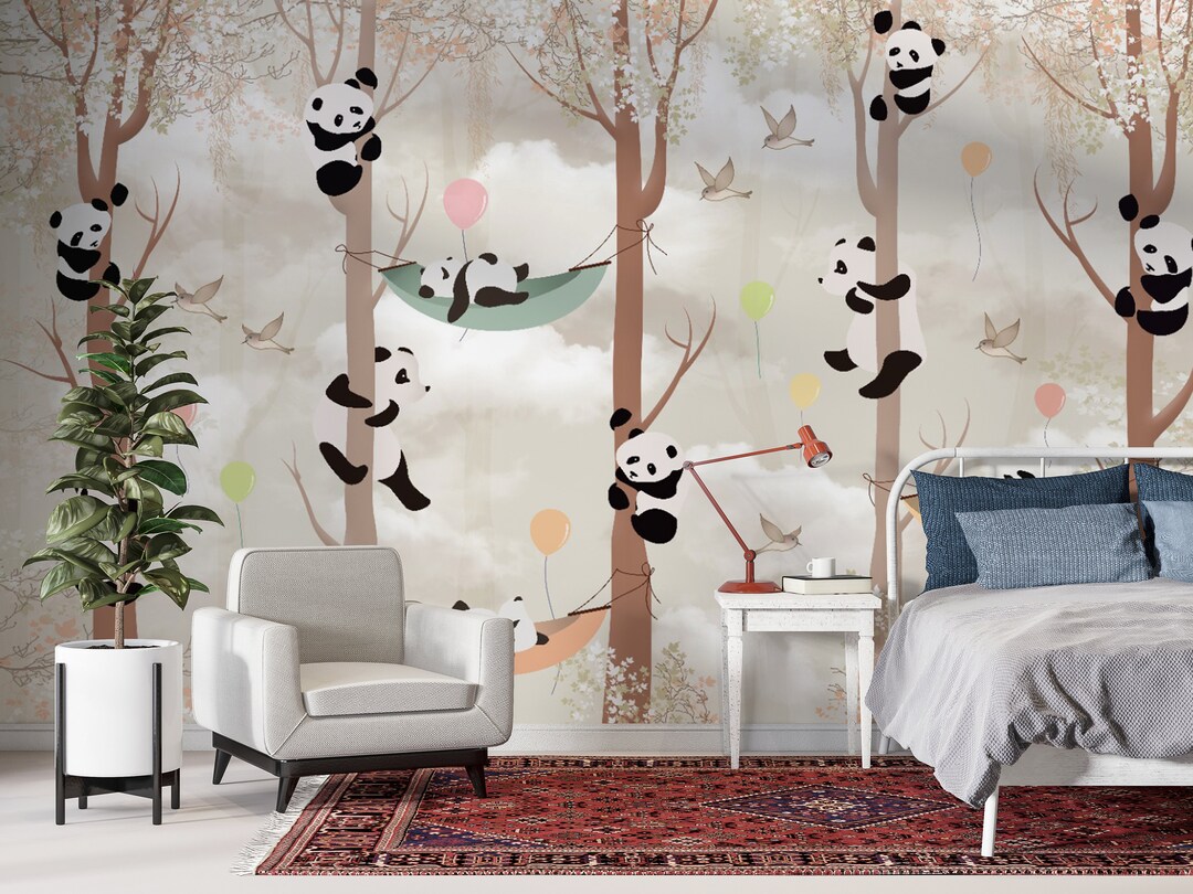 Kids Room Panda Wallpaper Nursery Peel and Stick Wallpaper - Etsy