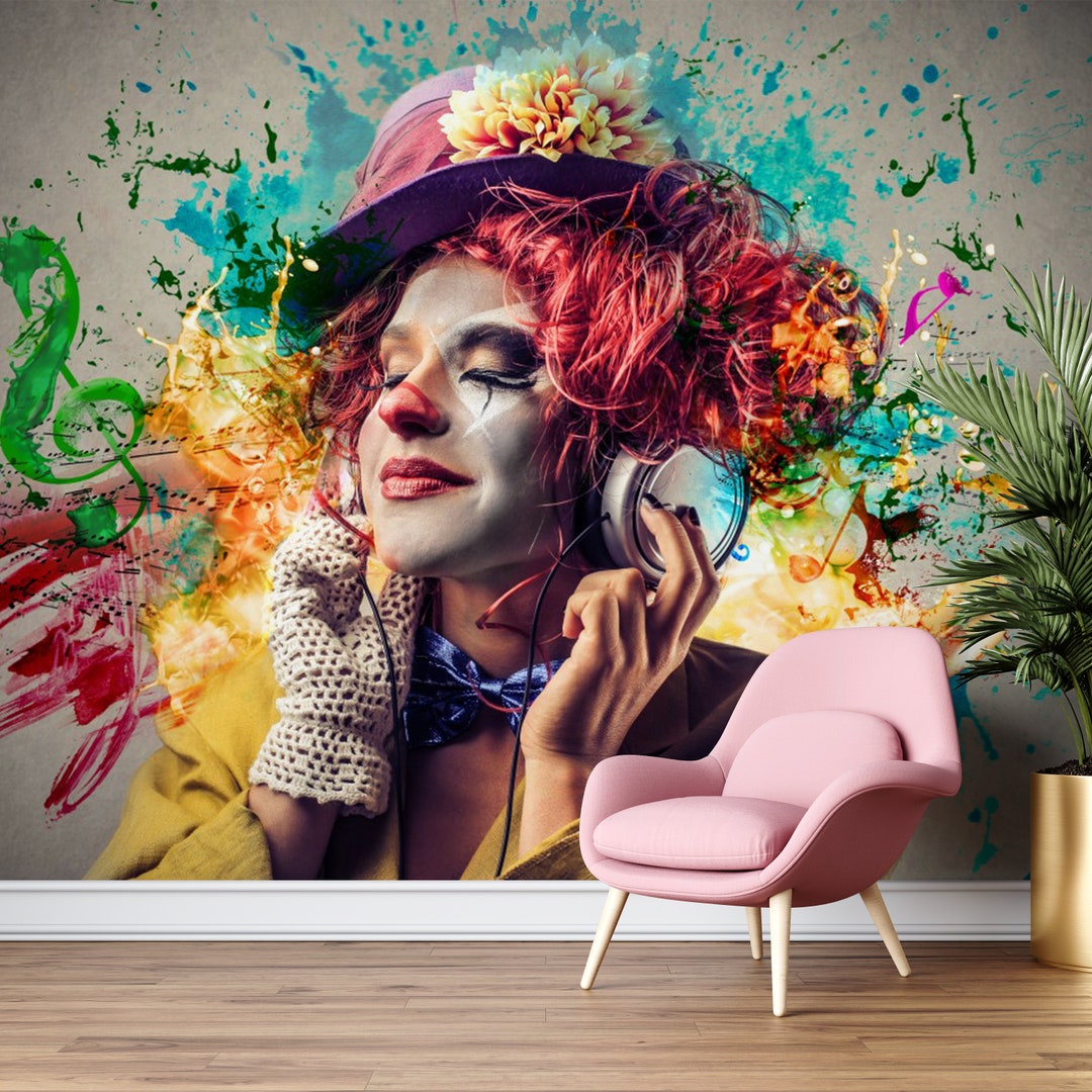 Colorful Clown Wallpaper, Removable Peel and Stick Wall Mural, Music ...