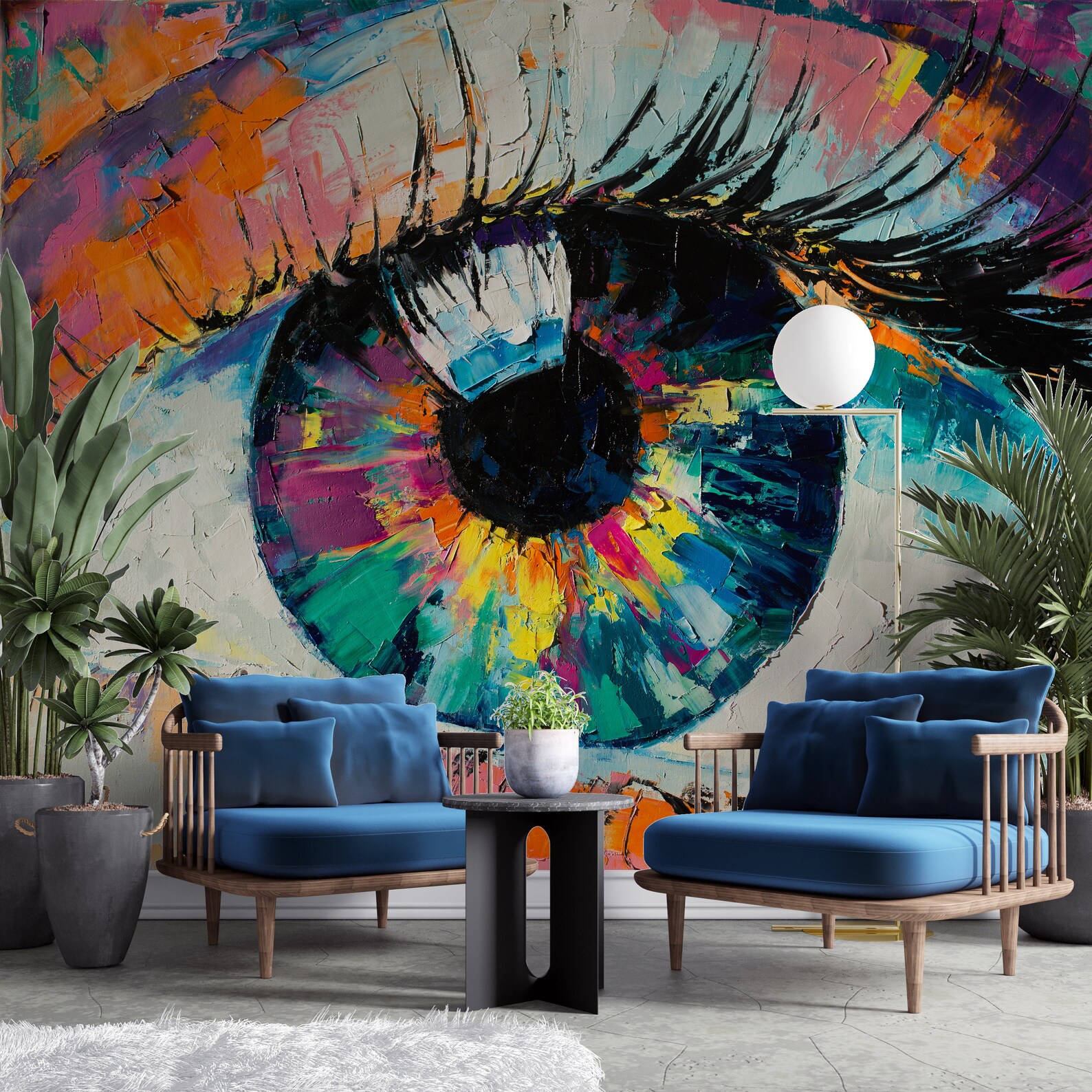 Colorful Eye Painting Wallpaper, Living Room Wallpaper, Removable Wall ...
