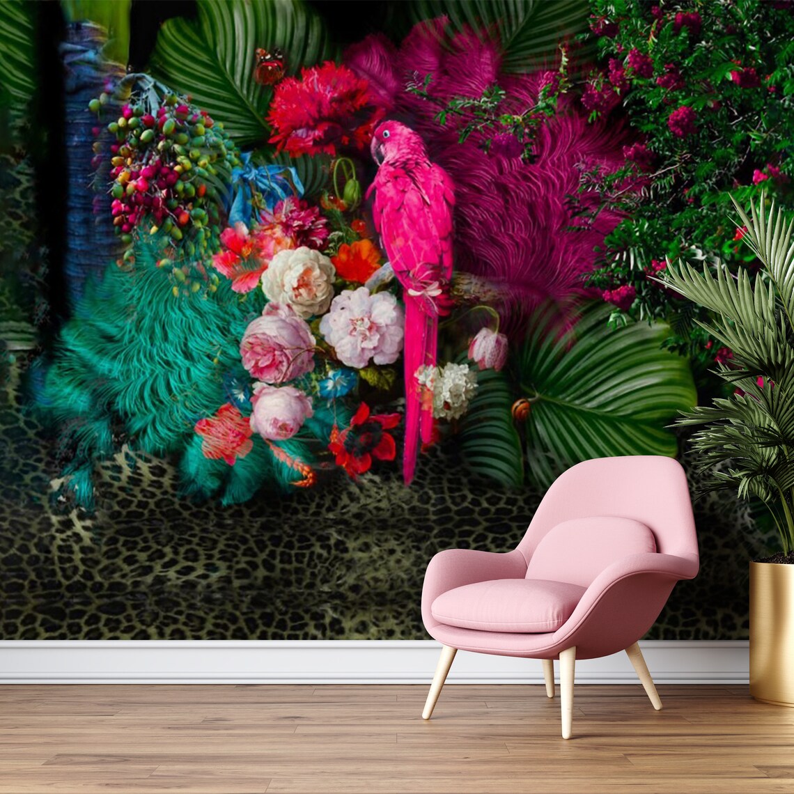 Pink Parrot Wallpaper 3D Wallpaper Colorful Wallpaper - Etsy