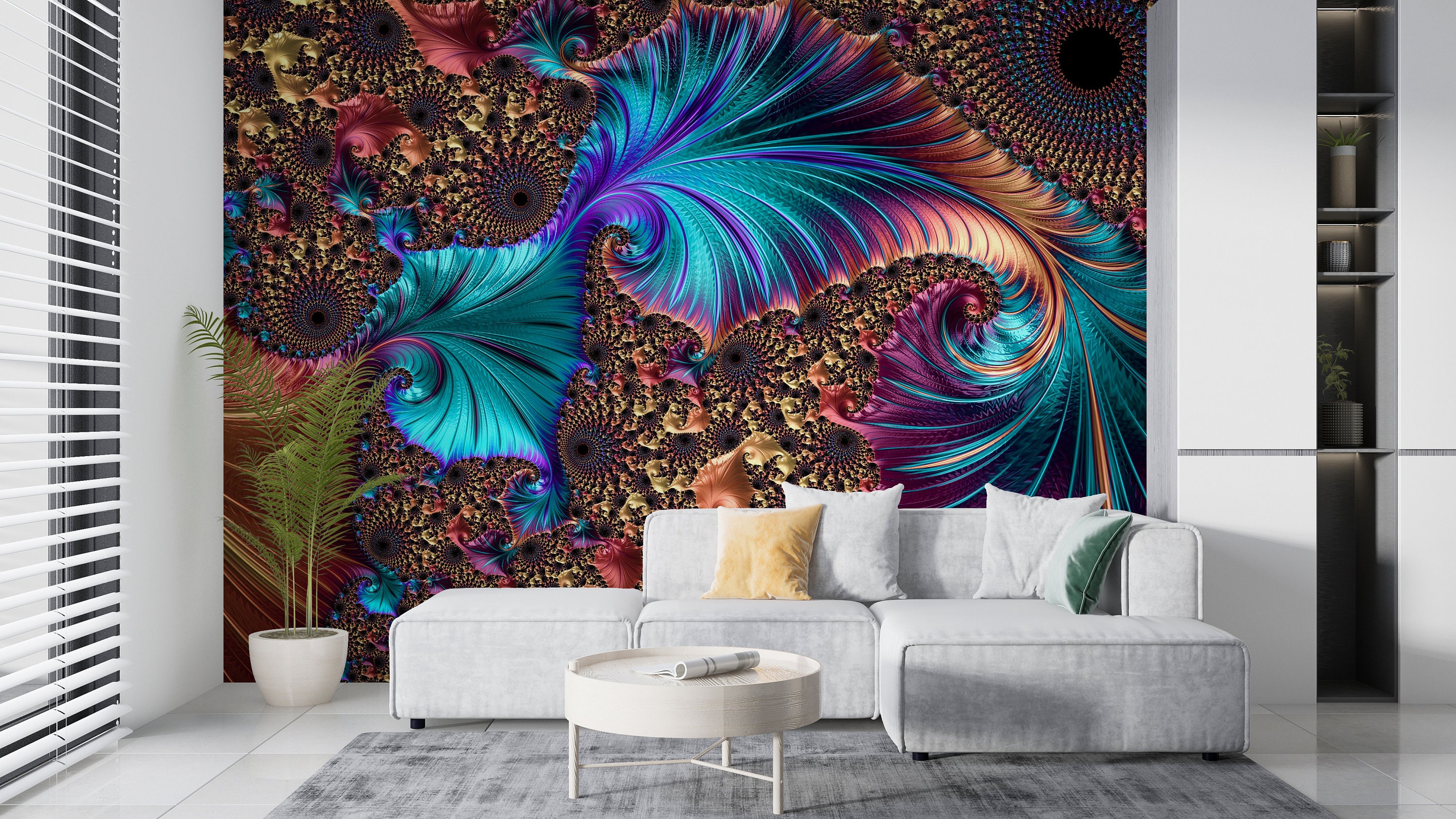 Colorful Art Wallpaper Living Room Wall Mural Peel and - Etsy